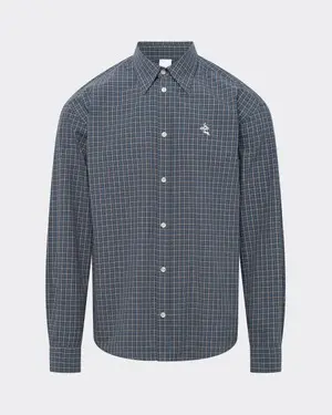 LE PERE Poplin Button Down Shirt - Blue Check