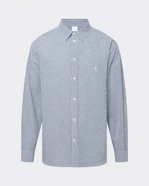 LE PERE Poplin Button Down Shirt - Blue Gingham