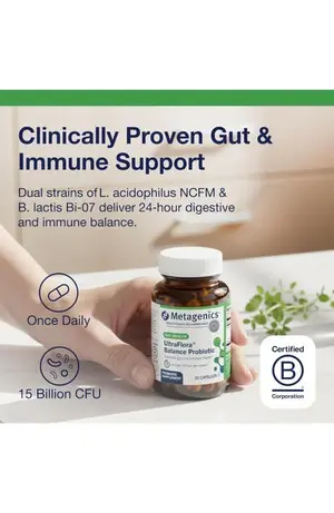 METAGENICS Ultraflora Balance Probiotic Shelf-stable Daily Gut Health Supplement 30 Capsules