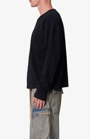 Mnml Slouchy Long Sleeve Pocket T-shirt - Black