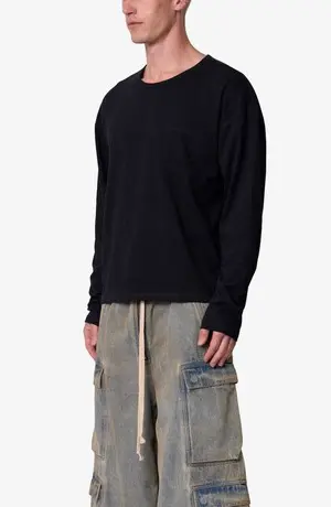 Mnml Slouchy Long Sleeve Pocket T-shirt - Black