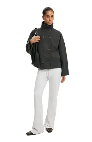 COTTONON Funnel Neck Coat - Charcoal
