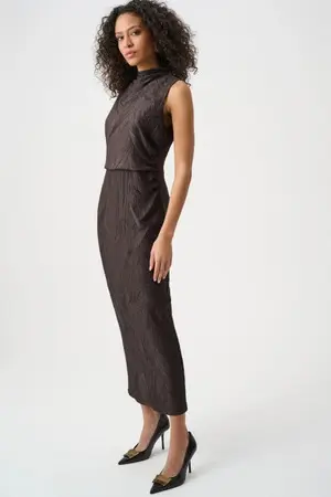 Joseph Ribkoff Pleated Satin Sleeveless Midi Dress