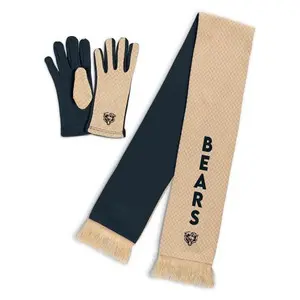 WEAR BY ERIN ANDREWS Chicago Bears Tonal Microcheck Scarf & Glove Set - Tan