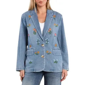 BILLY T Embroidered Floral Blazer - Denim