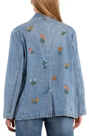 BILLY T Embroidered Floral Blazer - Denim