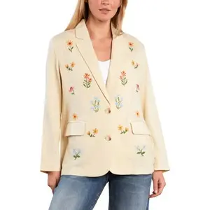 BILLY T Embroidered Floral Blazer - Sand Dune