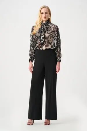 Joseph Ribkoff Chiffon Animal Print Boxy Top With Bow Tie