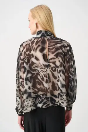 Joseph Ribkoff Chiffon Animal Print Boxy Top With Bow Tie