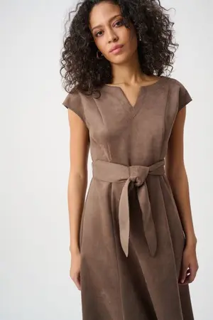 Joseph Ribkoff Scuba Suede Fit-and-flare Dress With Waist Sash