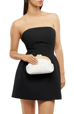 OLGA BERG Bonnie Lace Clutch With Wood Frame