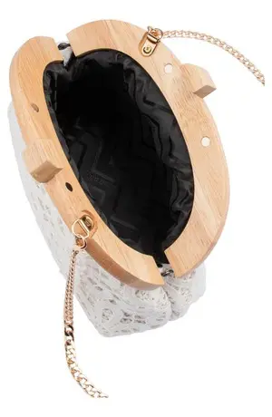OLGA BERG Bonnie Lace Clutch With Wood Frame