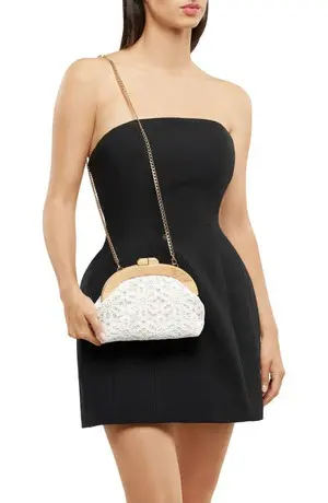 OLGA BERG Bonnie Lace Clutch With Wood Frame
