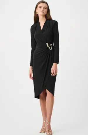 Joseph Ribkoff Silky Knit Sheath Wrap Dress With Rhinestone Embellishment