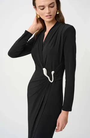Joseph Ribkoff Silky Knit Sheath Wrap Dress With Rhinestone Embellishment