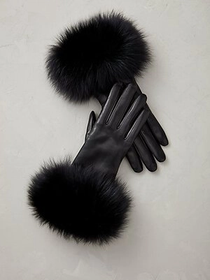 Overland Cashmere-lined Leather Gloves With Fox Fur Trim - Black/black