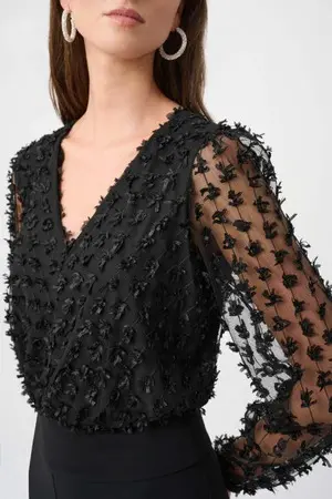 Joseph Ribkoff Silky Knit And Sheer Novelty Wide Leg Jumpsuit