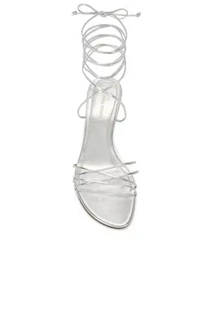 Amina Muaddi Lori 60 Lace Up Sandal In Metallic - Silver