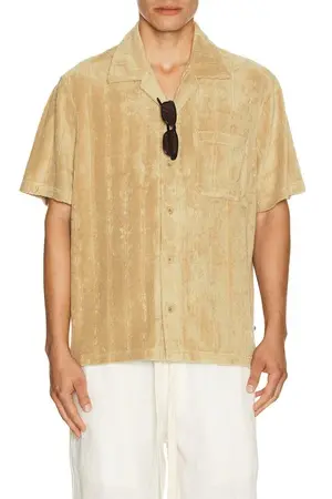 J. Lindeberg Ted Stripe Terry Shirt In Brown - Kelp