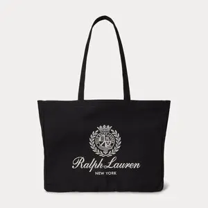 Ralph Lauren Crest Embroidered Canvas Tote - Black
