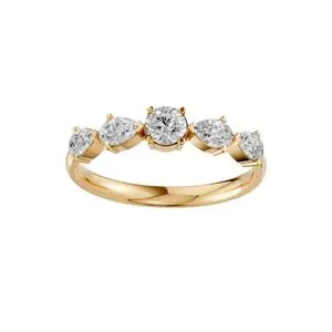 AYA FINE JEWELRY Pear & Round Lab Diamond Five Stone Stackable Wedding Band Ring In 14kt Gold - Yellow