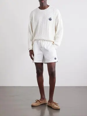 FRAME Straight-leg Logo-embroidered Cotton Twill Drawstring Shorts