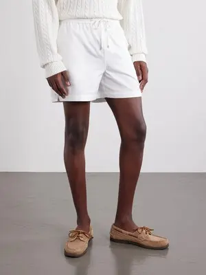 FRAME Straight-leg Logo-embroidered Cotton Twill Drawstring Shorts