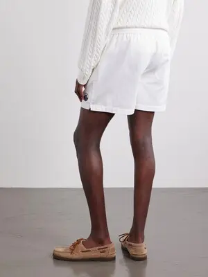 FRAME Straight-leg Logo-embroidered Cotton Twill Drawstring Shorts