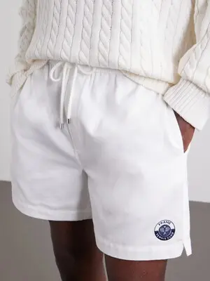 FRAME Straight-leg Logo-embroidered Cotton Twill Drawstring Shorts