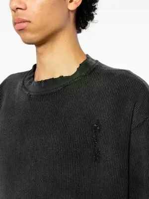 MOOJI MOOJI Distressed Waffle Knit Crew Neck Sweater