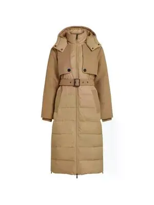 Karl Lagerfeld Belted Long Puffer Jacket - Neutrals
