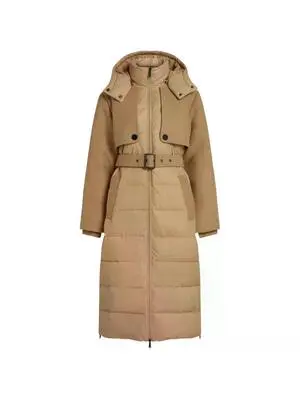 Karl Lagerfeld Belted Long Puffer Jacket With Detachable Hood - Neutrals