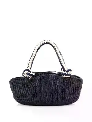 Prada Basket Crochet Raffia Small Tote Bag - Blue