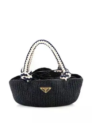 Prada Basket Crochet Raffia Small Tote Bag