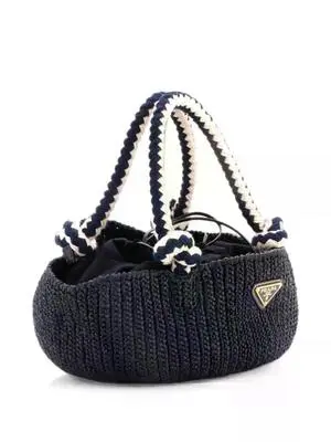 Prada Basket Crochet Raffia Small Tote Bag