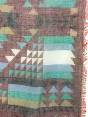 Valentino Garavani Geometric-pattern Frayed Scarf