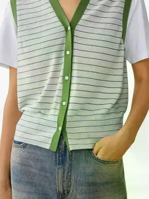 LESS Striped Mock-layer V-neck T-shirt