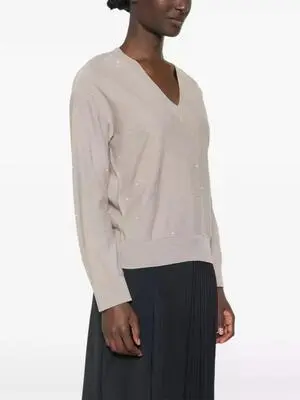 Herno Embellished V-neck Sweater - Neutrals
