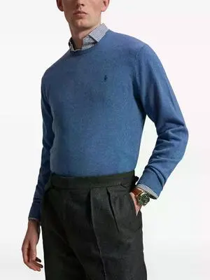 Polo Ralph Lauren V-neck Wool Sweater With Embroidered Pony - Blue