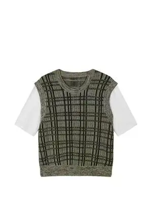 LESS Plaid Layered Effect T-shirt - Grey