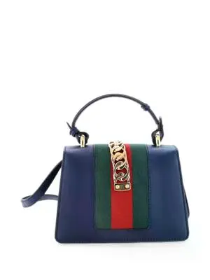Gucci Sylvie Top Handle Bag Leather Mini Satchel - Blue