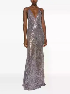 THE NEW ARRIVALS ILKYAZ OZEL Sequin-embellished V-neck Maxi Dress - Purple