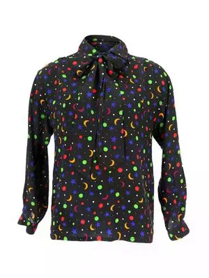 Saint Laurent 1979 Cosmic Print Pussy-bow Blouse