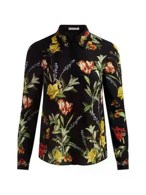 Alice + Olivia Floral-print Silk Shirt - Black