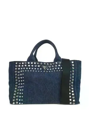 PRADA 2010-2020s Canapa Studded-embellished Tote Bag
