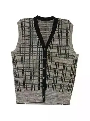 LESS Vintage-plaid V-neck Vest - Grey