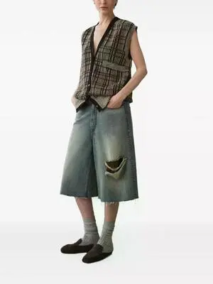 LESS Plaid V-neck Vest - Grey