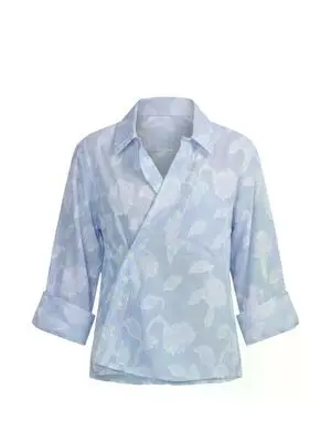 CISSA Asymmetric Floral-jacquard Shirt - Blue