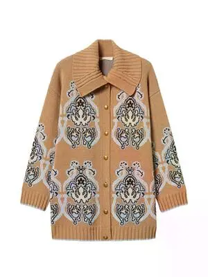 TWINSET Jacquard Wool Blend Knitted Cardigan