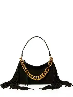 TWINSET Medium Liliane Fringed-detailing Suede Shoulder Bag - Black